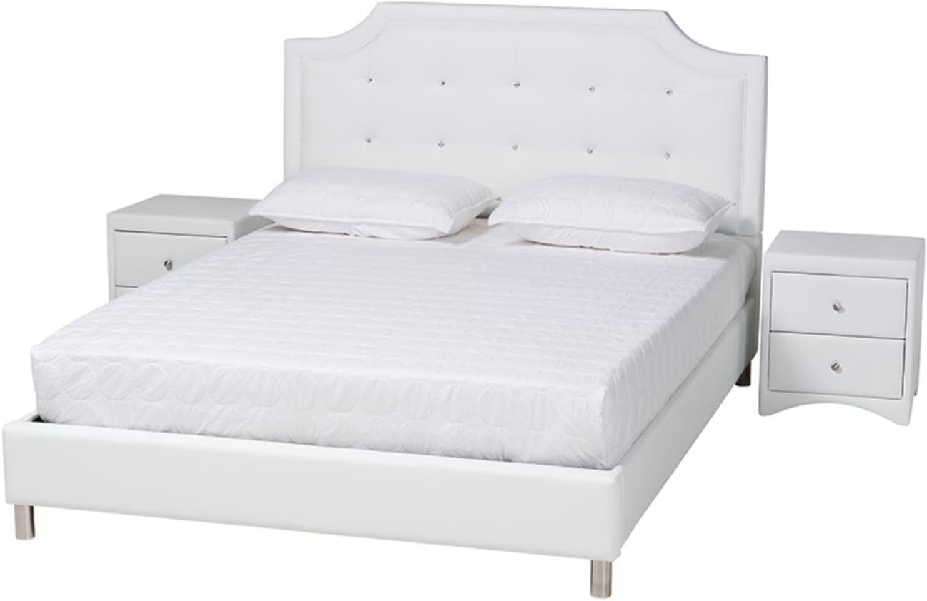 Amazon.com - Baxton Studio Carlotta White Faux Leather Upholstered ...