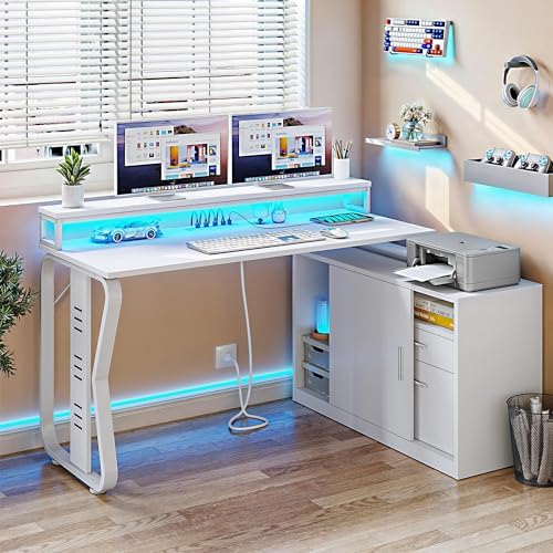 Amazon.com: YITAHOME L Shaped Desk with Power Outlets & LED Lights ...