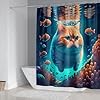 Amazon.com: DDS-DUDES Cute Cat Shower Curtain Set for Kids Bathroom ...