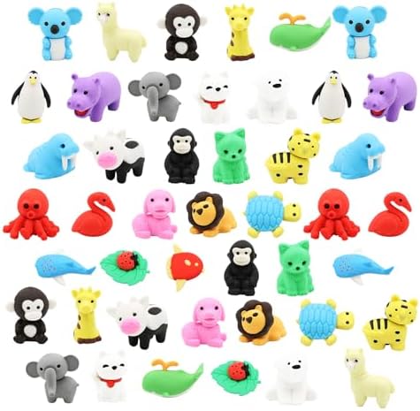 45 Pcs Animal Rubber Erasers, VEGCOO Novelty Eraser Cute Puzzle Animal ...