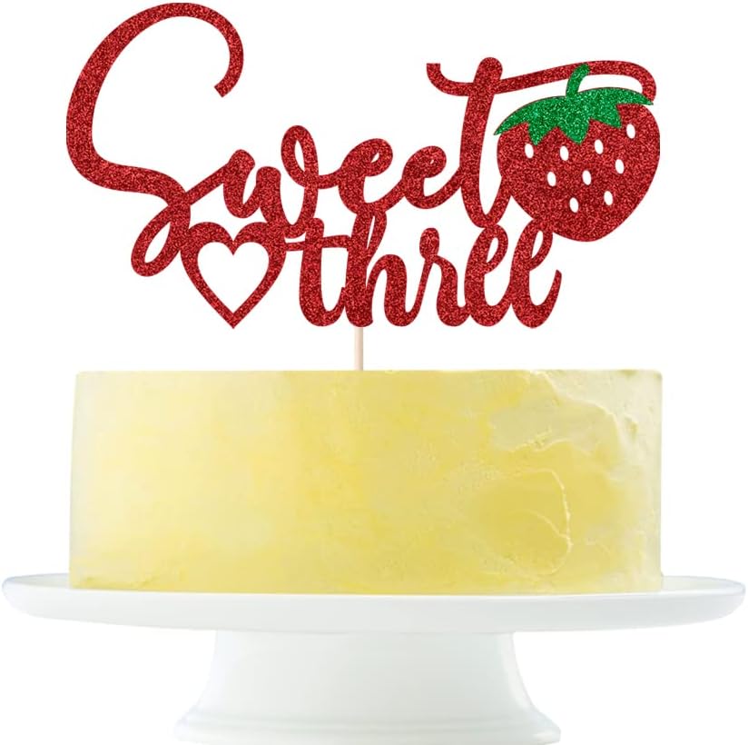 Amazon.com: Strawberry Sweet three Cake Topper - 3rd Birthday ...