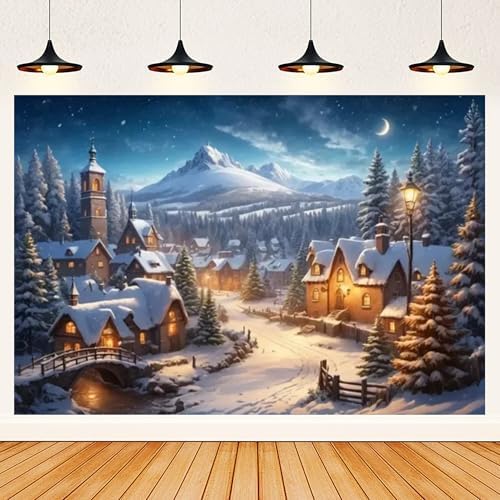 Amazon.com : Snow City Town Mountain Winter Christmas Village Backdrop ...