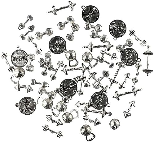 Amazon.com: Honbay 50PCS Alloy Dumbbell Charms Pendant Mini Fitness ...