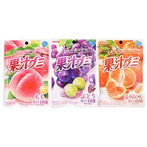 Amazon.com : Japanese Gummy Candy Meiji Snacks,Fruit juice 100%,Peache,Grape,Mandarin Oranges,1. ...