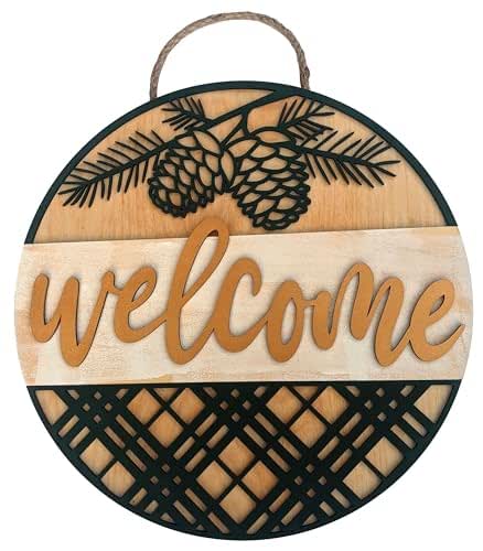 Amazon.com: Welcome Pine Cone Hand Painted Wooden Sign 14" inch : Home ...