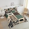 Amazon.com: Hunting Bear Deer Comforter Set, Buffalo Plaid Bedding Set Queen Size, Rustic Cabin ...