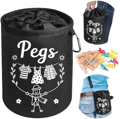 Peg Bag for Washing Line with Hanger Closing Cord and Adjustable ...