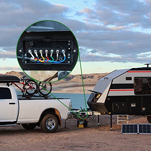 RVGUARD 7 Way 8 Foot Trailer Cord with 7 Gang Junction Box Kit, Include ...