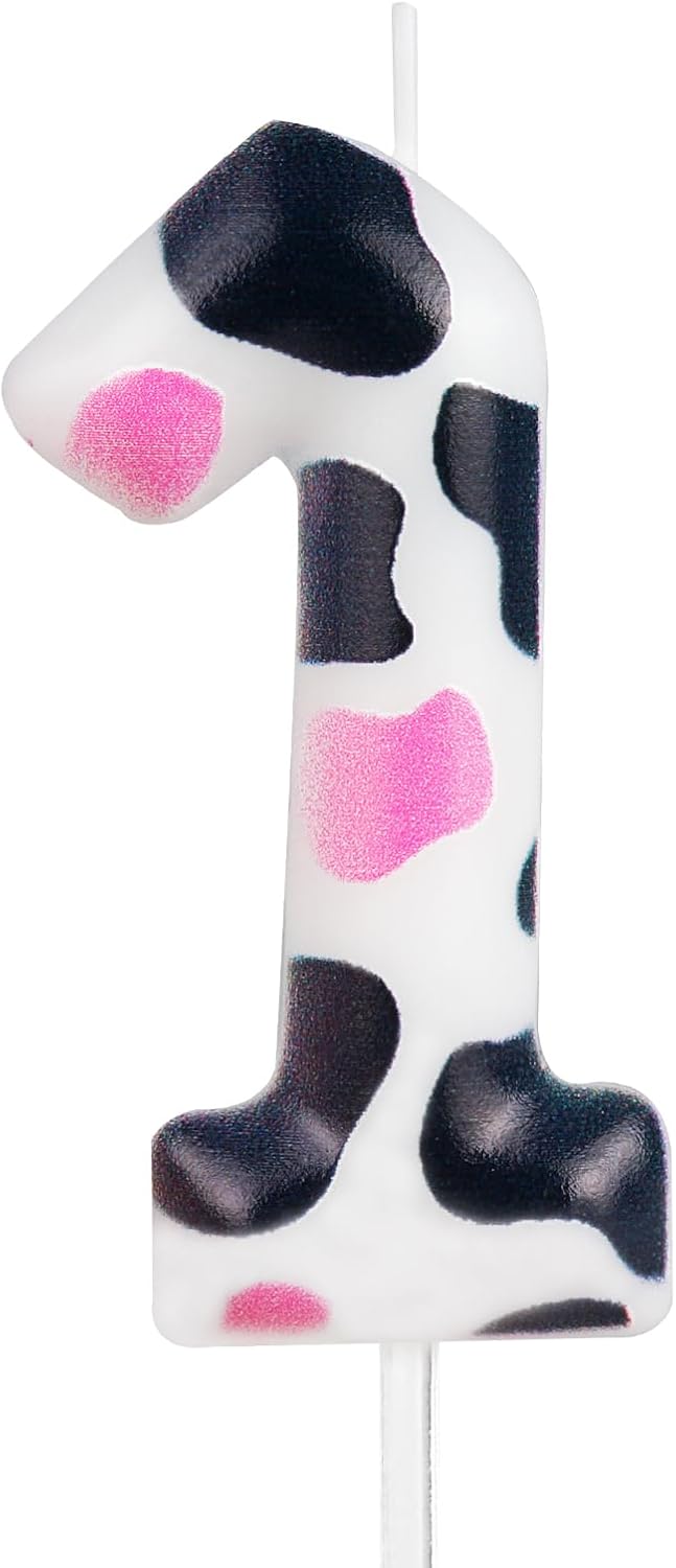 Amazon.com: FUNCANDLE Pink White Cow Birthday Candles Number 1, Holy ...