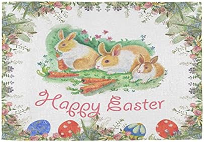 Amazon.com: Happy Easter Placemats Set of 4, 12 x 18'' Easter Bunny Egg ...