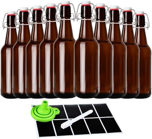 Amazon.com: 16.5oz Amber Beer Bottles with Flip Caps Set of 10 ...