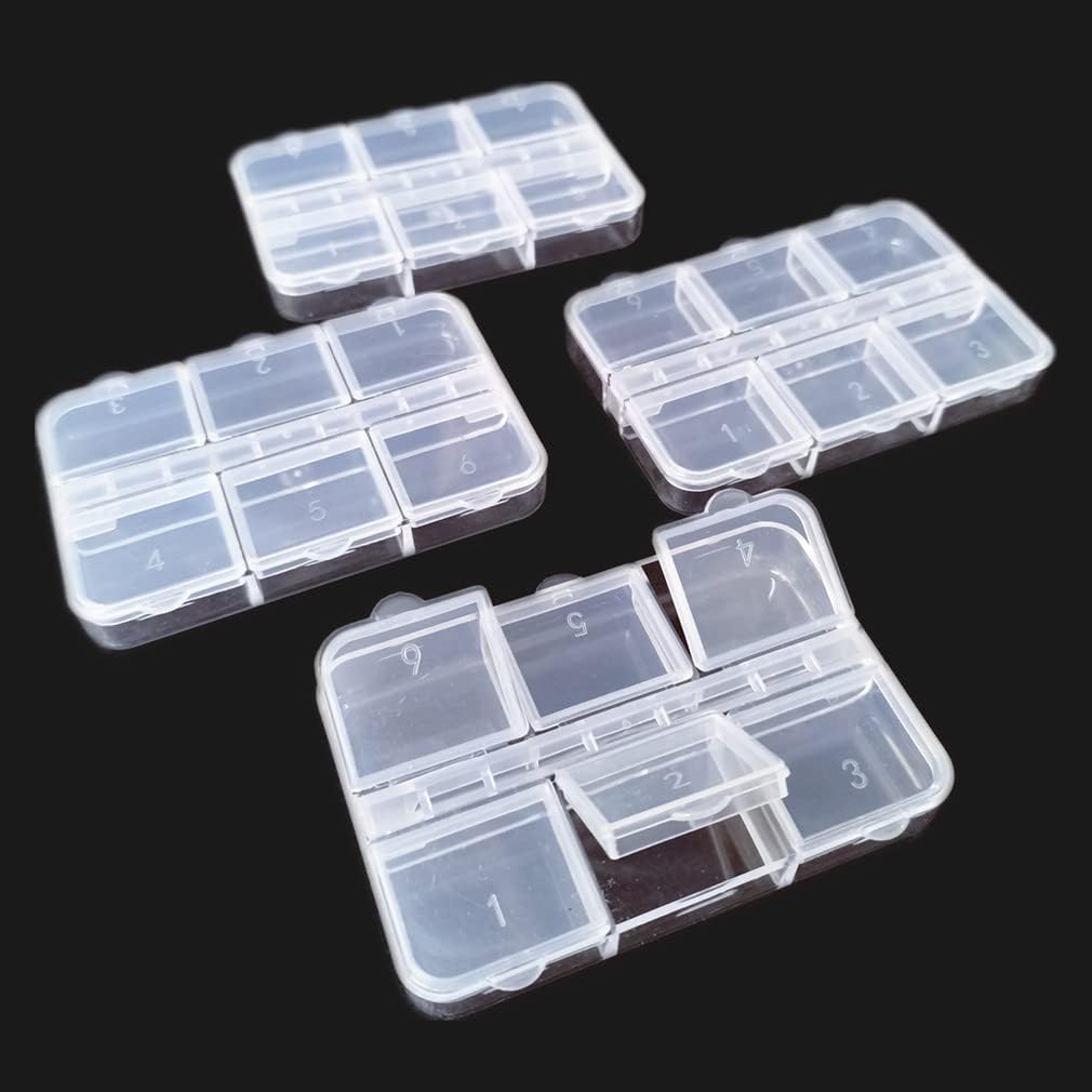 Morices 4 Pcs Small Transparent Storage Box, 6 Grids Portable Plastic ...