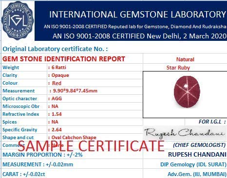 Buy VDesign Lab Tested Unheated Untreated Star Ruby Gemstone 7.5 Carat ...