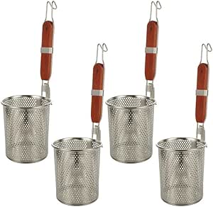 Amazon.com: MUXHEL 4 Pcs Stainless Steel Pasta Basket with Wooden ...