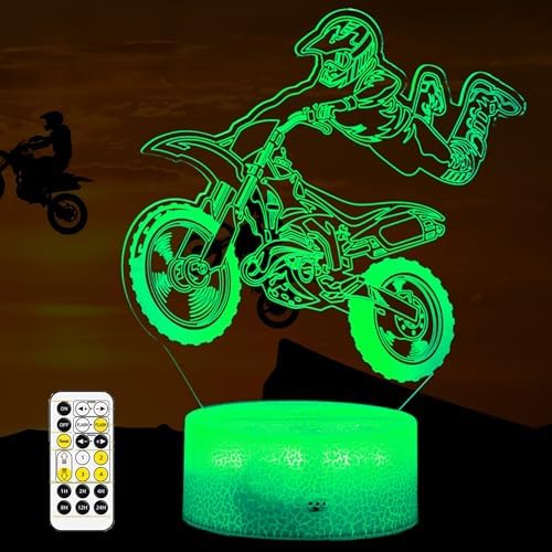 Lafuan Dirt Bike Gift 3D Night Light, 7 Colors Changes Remote Control ...