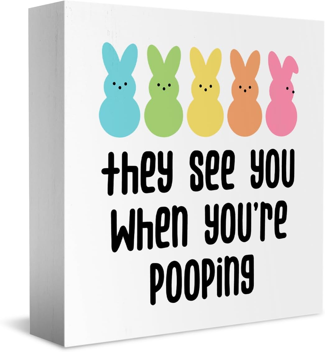 Amazon.com: iRudyard Easter Bunny Wooden Box Sign - 5 x 5 Inch Bathroom ...