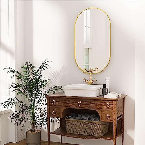 Snapklik.com : Oval Mirror, 22x38 Gold Oval Bathroom Mirror For Wall ...