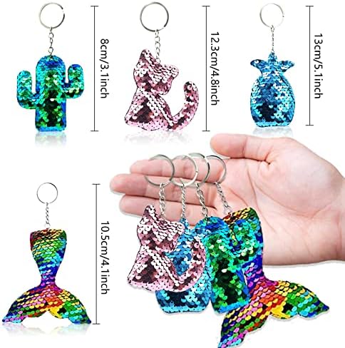 16 PCS Colorful Sequin Keychains, Reversible Sequins Glitter Sequins ...