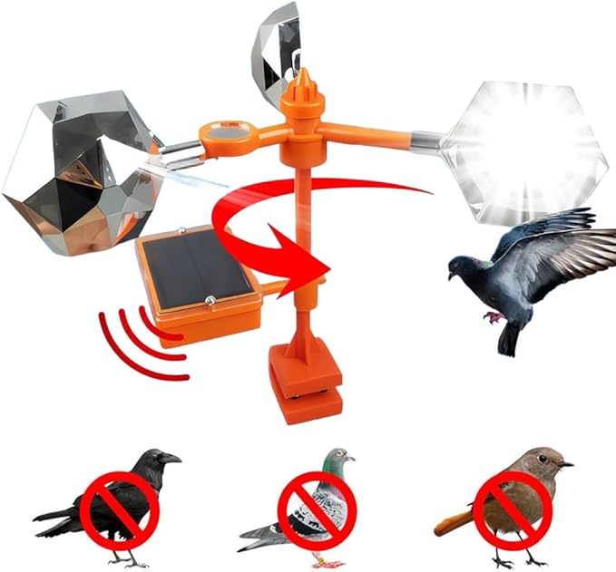 Dolemay Reflect-a-Bird Deterrent with Solar Voice Scarer,360° Wind ...