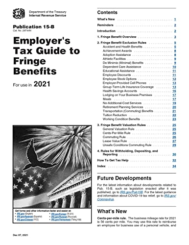 Publication 15-B (2021), Employer's Tax Guide to Fringe Benefits eBook ...