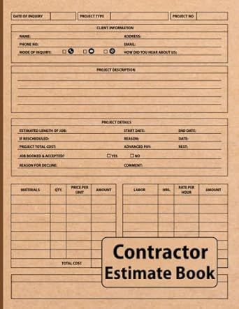 Contractor Estimate Book: Job Estimate Record Book With Client Details ...