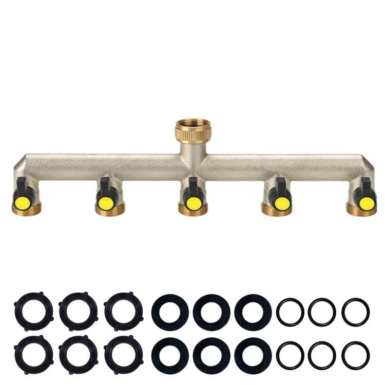 Brass Garden Outside Tap Splitter 5 Way Hose Manifold,3/4″ Tap Diverter ...