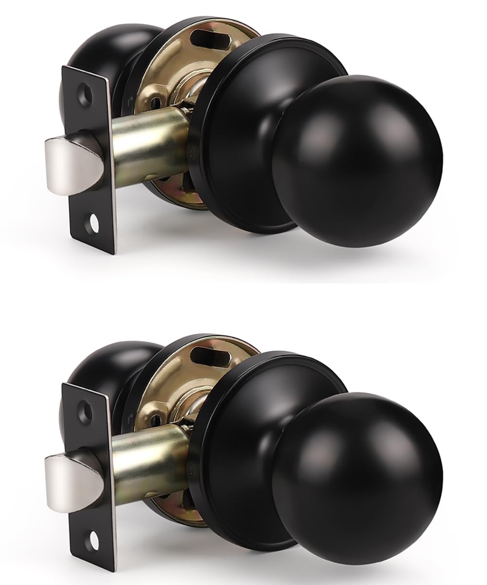 KNOBWELL 2 Pack Matte Black Indoor Door Knobs, Classic Passage Door ...
