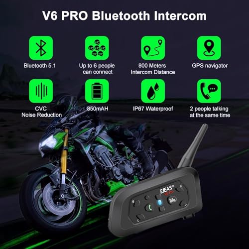 Buy Motorcycle Intercom Bluetooth Helmet Headset ESoku V6 BT 1200 Meter ...