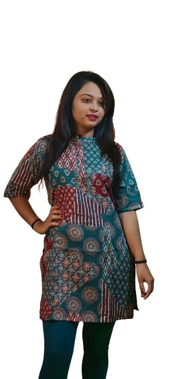 Buy Wertyu Women Straight Top with Printed Cotton Regular Fit Kurti for ...