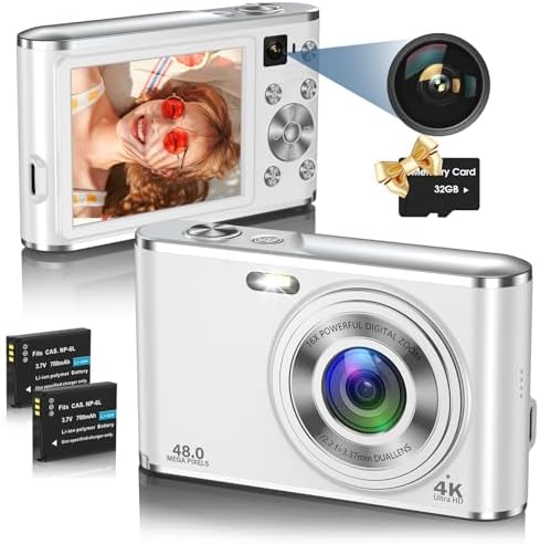 Cámara Digital, 4K Cámara Digital Compacta con Tarjeta SD 32G Cámara ...