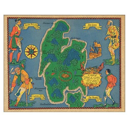 Amazon.com: Map of Treasure Island Poster - Vintage Pirate Illustration ...
