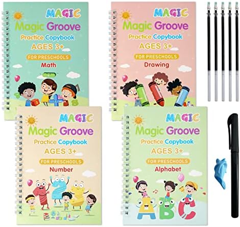 Amazon.com : 4 Pack Grooved Handwriting Books for Kids Magic Practice ...