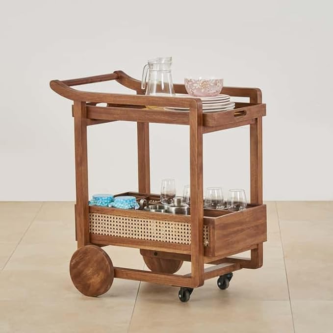 PUSHPANCHAL Bar Serving Trolley with Sheesham Wood Construction and ...