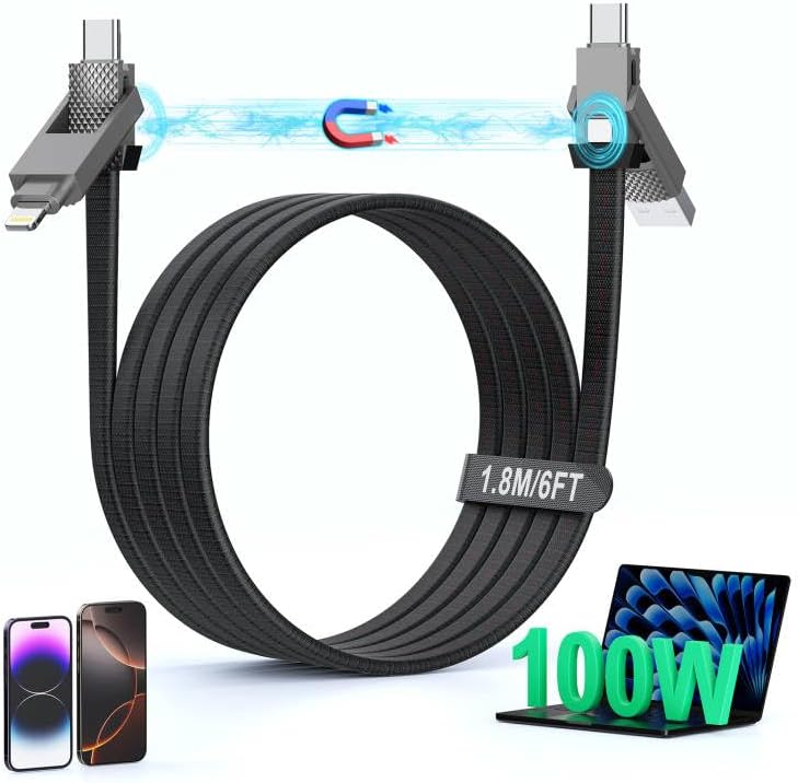 Amazon.com: 4-in-1 100W USB C Cable Lightning Charging Cable - 6FT Flat ...