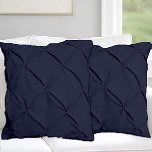 Amazon.com: Saferay Green Pillow Sham Set of 2 Pinch Navy Blue Pillow Shams Euro- 26x26 Pillow ...