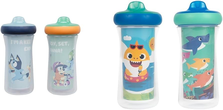 Amazon.com : The First Years Bluey and Baby Shark Insulated Sippy Cups ...