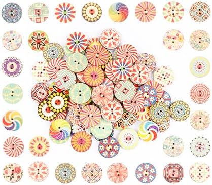 100PCS Wooden Buttons for Crafting, Assorted Vintage Round Knitting ...
