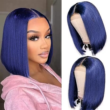 Amazon.com : 13x4 Royal Blue Lace Front Bob Wigs Human Hair Straight ...