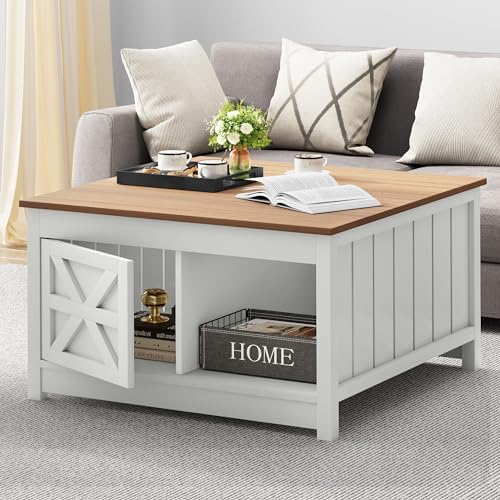 Amazon.com: YITAHOME Farmhouse Coffee Table with Sliding Barn Door ...