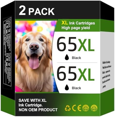65XL Black Ink Cartridge High Capacity Replacement for HP 65 Black Ink ...