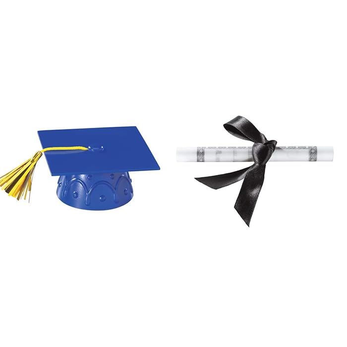 Buy Blue Plastic Graduation Cap Cake Topper with Large Diploma Cake ...