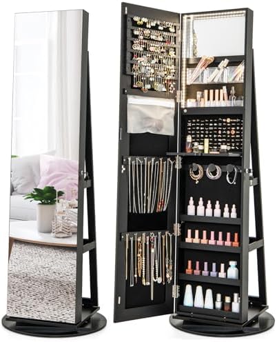 Amazon.com: COSTWAY 360° Rotating Mirror Jewelry Armoire, Freestanding ...