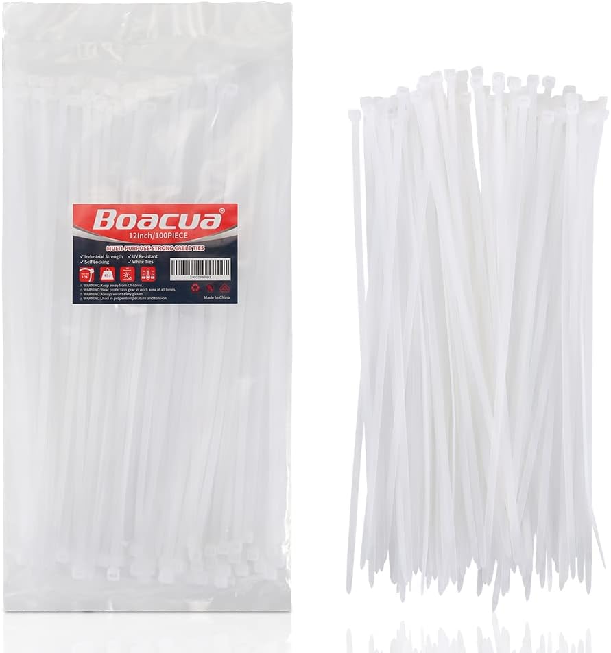Amazon.com: 12" White Zip Cable Ties (100 Pack), 40lbs Tensile Strength ...