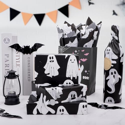 20 Sheets Black Ghost Tissue Paper, 20x14in Ghost Gift Wrapping Paper ...
