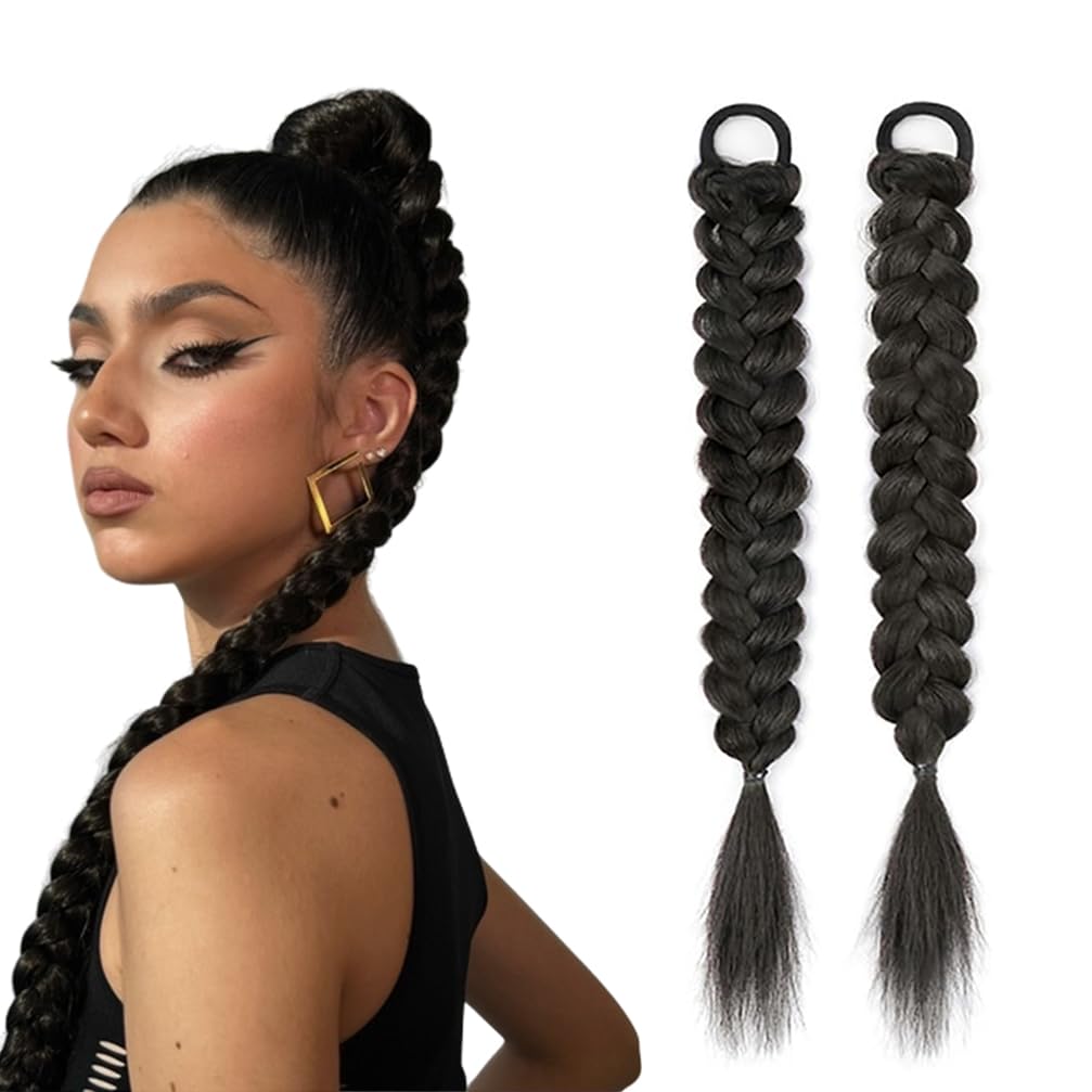 Amazon.com : 2Pcs Natural Hair Ponytail Extension, Braided Ponytail ...