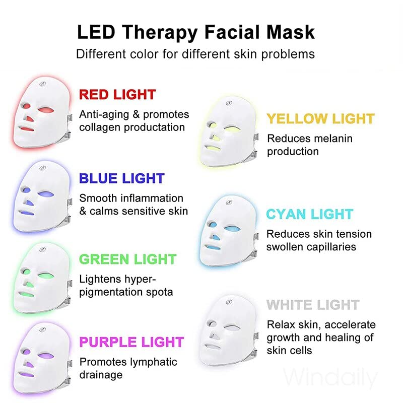 BeyondNice Máscara facial LED inalámbrica para terapia de luz, fotón ...