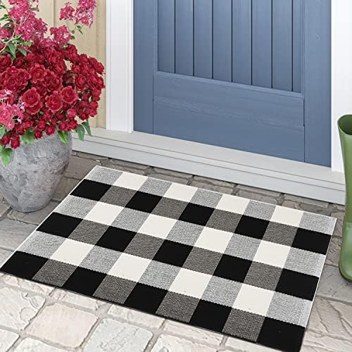 Cekene Buffalo Plaid Door Mat/Rug 2X 3 ft Black/White Checkered Plaid ...