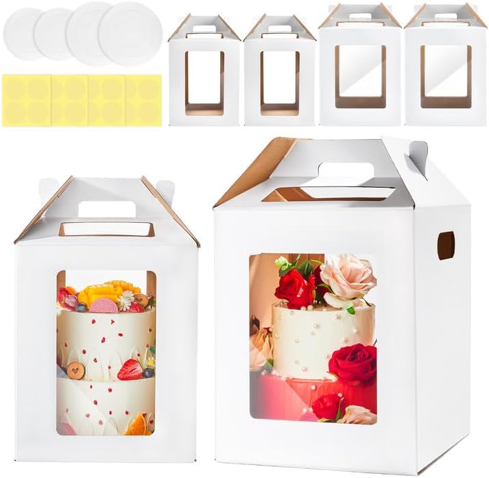 Amazon.com: Kucoele 4 Pack Tall Cake Boxes with Cake Boards, 2 Sizes ...
