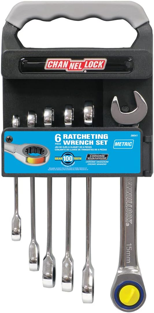 Channellock 38041 Ratcheting Wrench Set Metric On Rack, 6-Piece, Silver ...