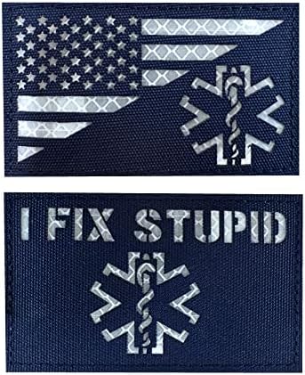 Amazon.com: 2 Pack Blue Reflective Paramedic-EMS EMT Star of Life USA Flag Subdued Paramedic ...